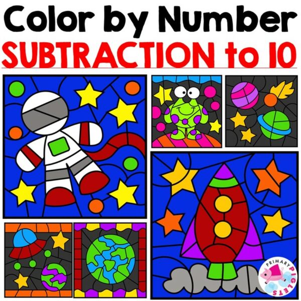 SPACE THEME SUBTRACTION TO 10 COLOR BY NUMBER - Made By Teachers