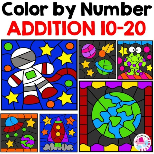 SPACE THEME COLOR BY NUMBER ADDITION SUMS 10-20 | Made By Teachers