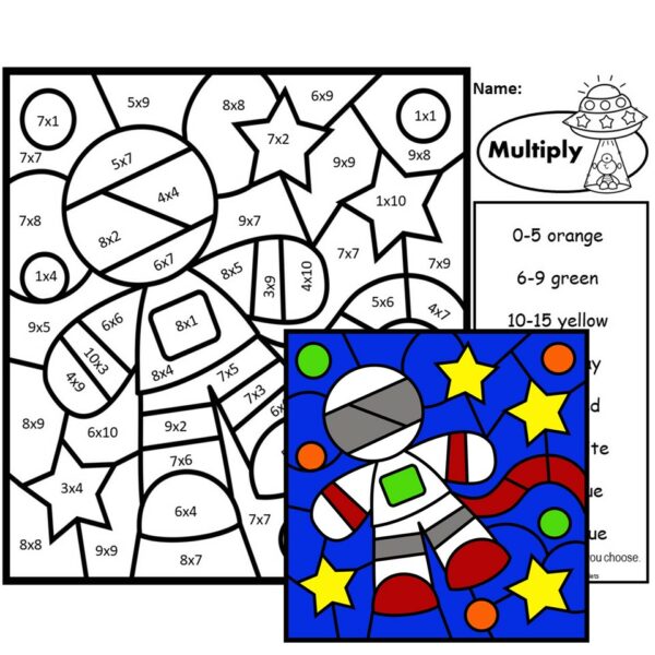 SPACE THEME MULTIPLICATION COLOR BY NUMBER | Made By Teachers