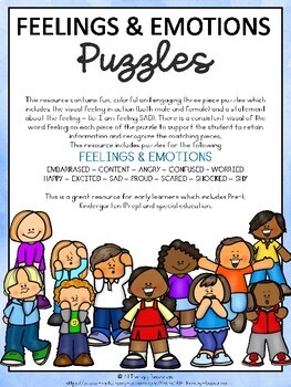 Feelings & Emotions - Three Piece Puzzles - Made By Teachers