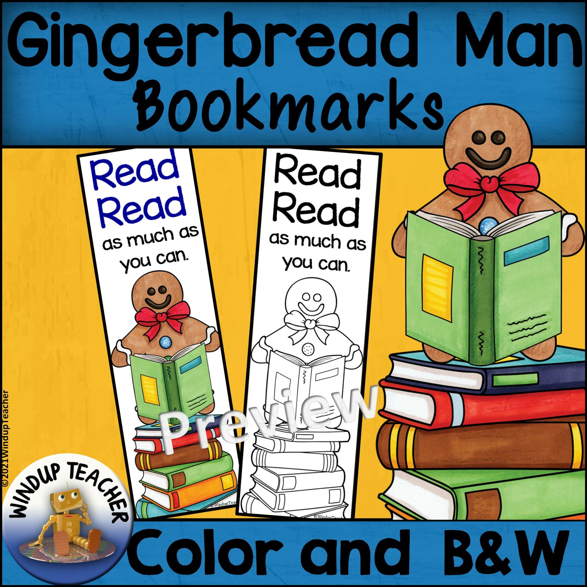 Gingerbread Reading Bookmarks | Color and B&W | Made By Teachers