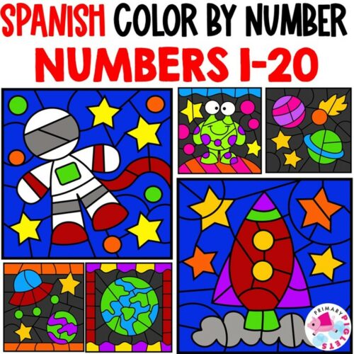 SPANISH COLOR BY NUMBER SPACE THEME - Made By Teachers