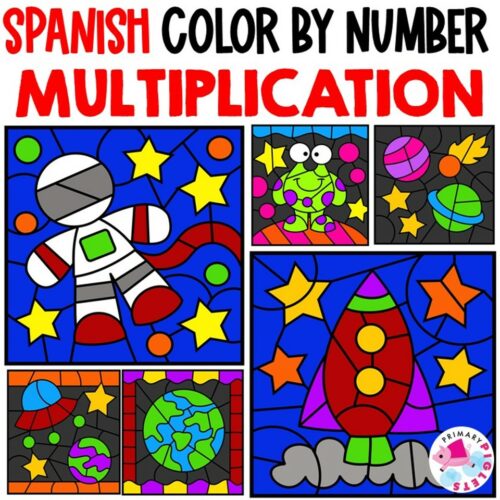 SPANISH COLOR BY NUMBER MULTIPLICATION FACTS SPACE | Made By Teachers