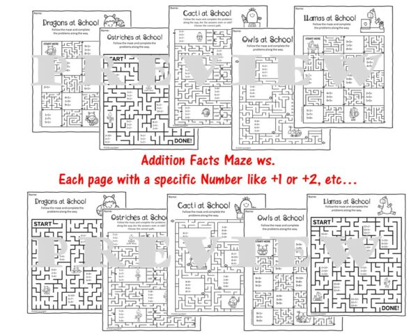 ADDITION & SUBTRACTION MATH FACTS PRACTICE MAZES WORKSHEETS | Made By ...