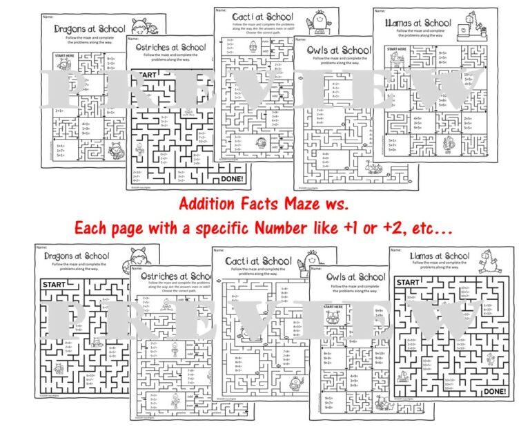 ADDITION & SUBTRACTION MATH FACTS PRACTICE MAZES WORKSHEETS | Made By ...
