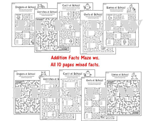 ADDITION & SUBTRACTION MATH FACTS PRACTICE MAZES WORKSHEETS | Made By ...