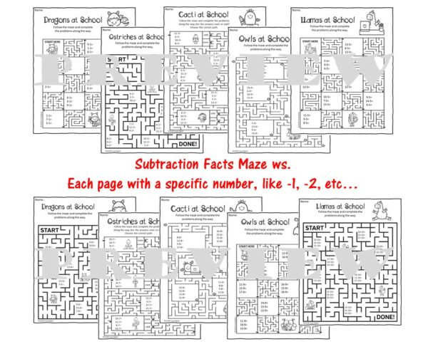 ADDITION & SUBTRACTION MATH FACTS PRACTICE MAZES WORKSHEETS | Made By ...