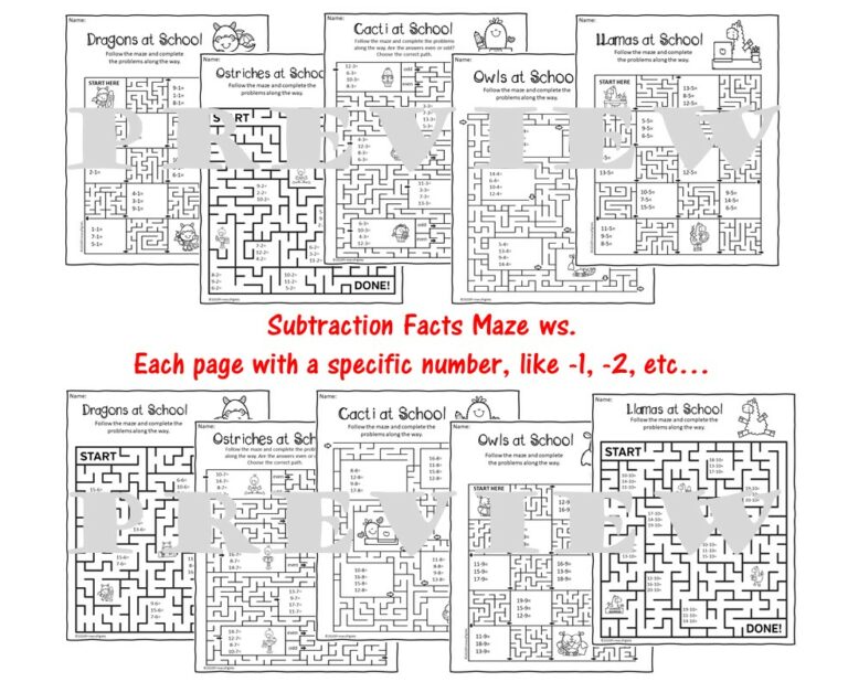 ADDITION & SUBTRACTION MATH FACTS PRACTICE MAZES WORKSHEETS | Made By ...