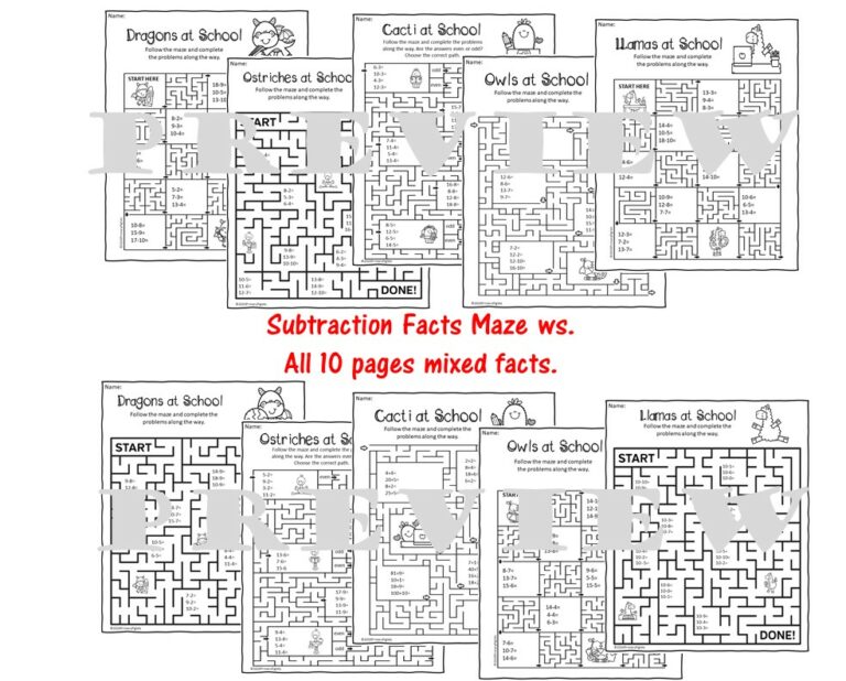 ADDITION & SUBTRACTION MATH FACTS PRACTICE MAZES WORKSHEETS | Made By ...