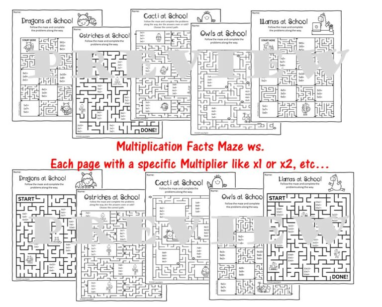 MULTIPLICATION & DIVISION MATH FACTS PRACTICE MAZES WORKSHEETS | Made ...