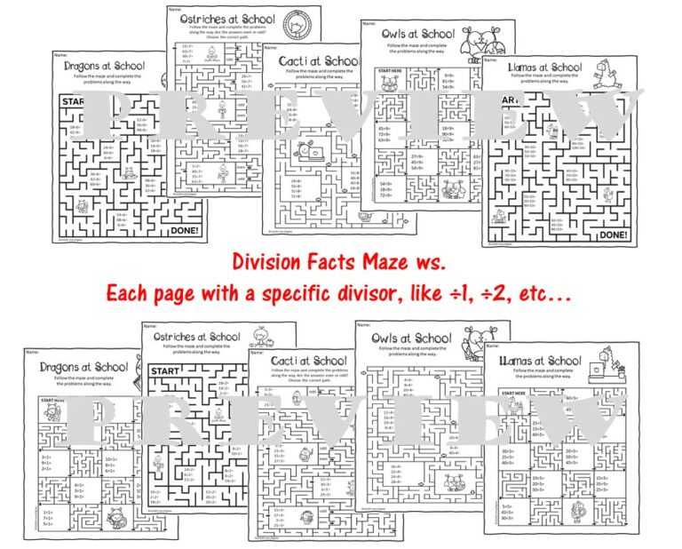 MULTIPLICATION & DIVISION MATH FACTS PRACTICE MAZES WORKSHEETS | Made ...