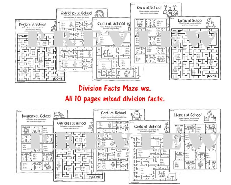 MULTIPLICATION & DIVISION MATH FACTS PRACTICE MAZES WORKSHEETS | Made ...