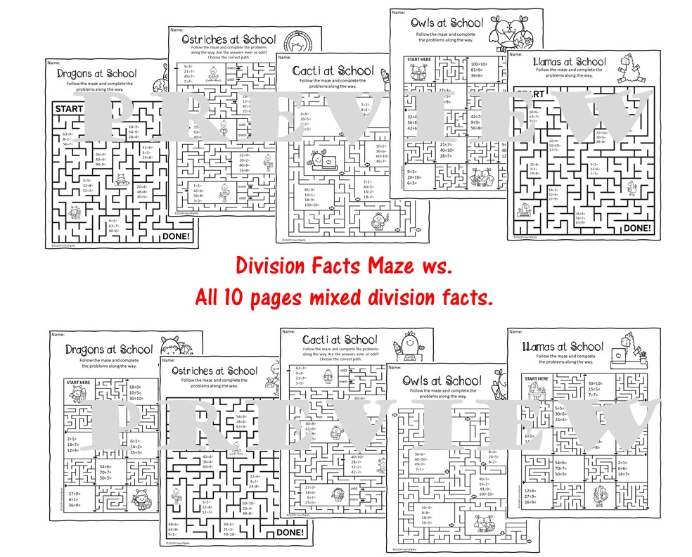 MULTIPLICATION & DIVISION MATH FACTS PRACTICE MAZES WORKSHEETS | Made ...