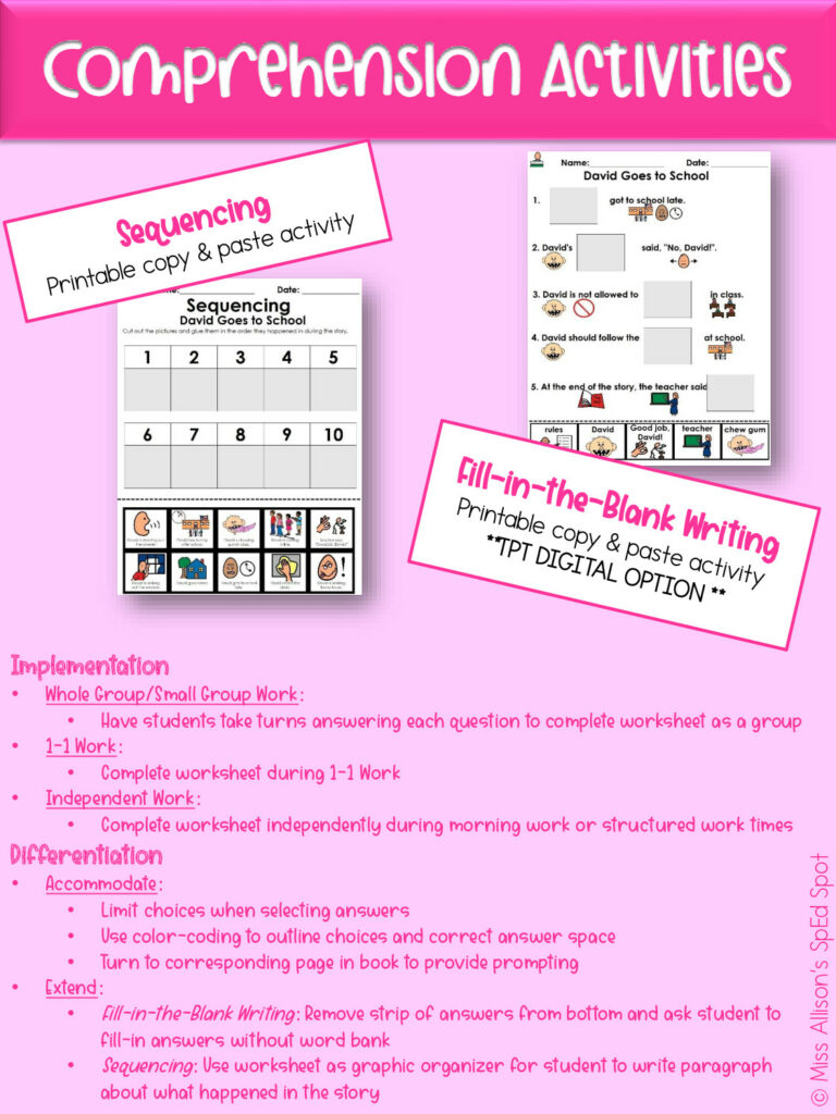 David Goes to School Communication & Comprehension - Made By Teachers