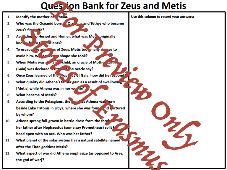 Zeus & Metis First Consort Lesson Greek Mythology Series for Grades 8 ...