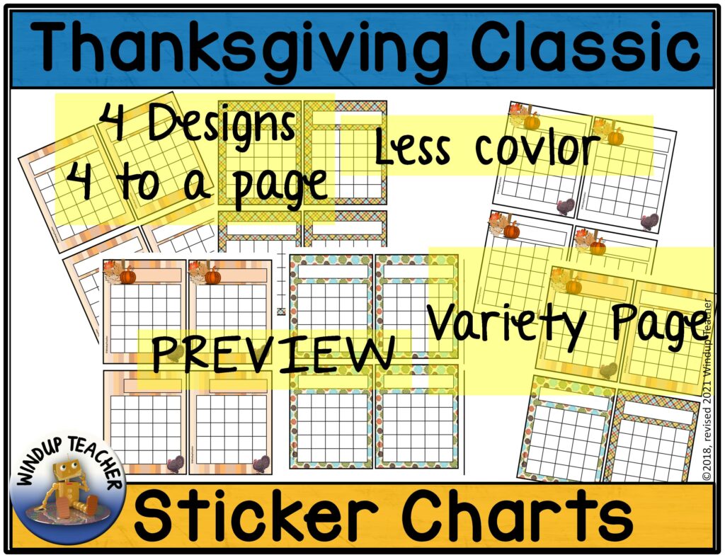 Classic Thanksgiving Sticker Charts | Made By Teachers