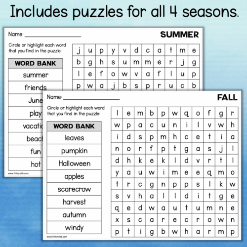 Word Searches All Year 30 Holidays & Seasons Vocab - Made By Teachers