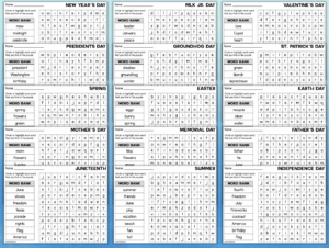 Word Searches All Year 30 Holidays & Seasons Vocab - Made By Teachers