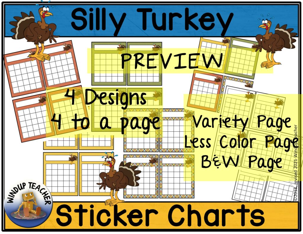Silly Turkey Sticker Charts | Made By Teachers