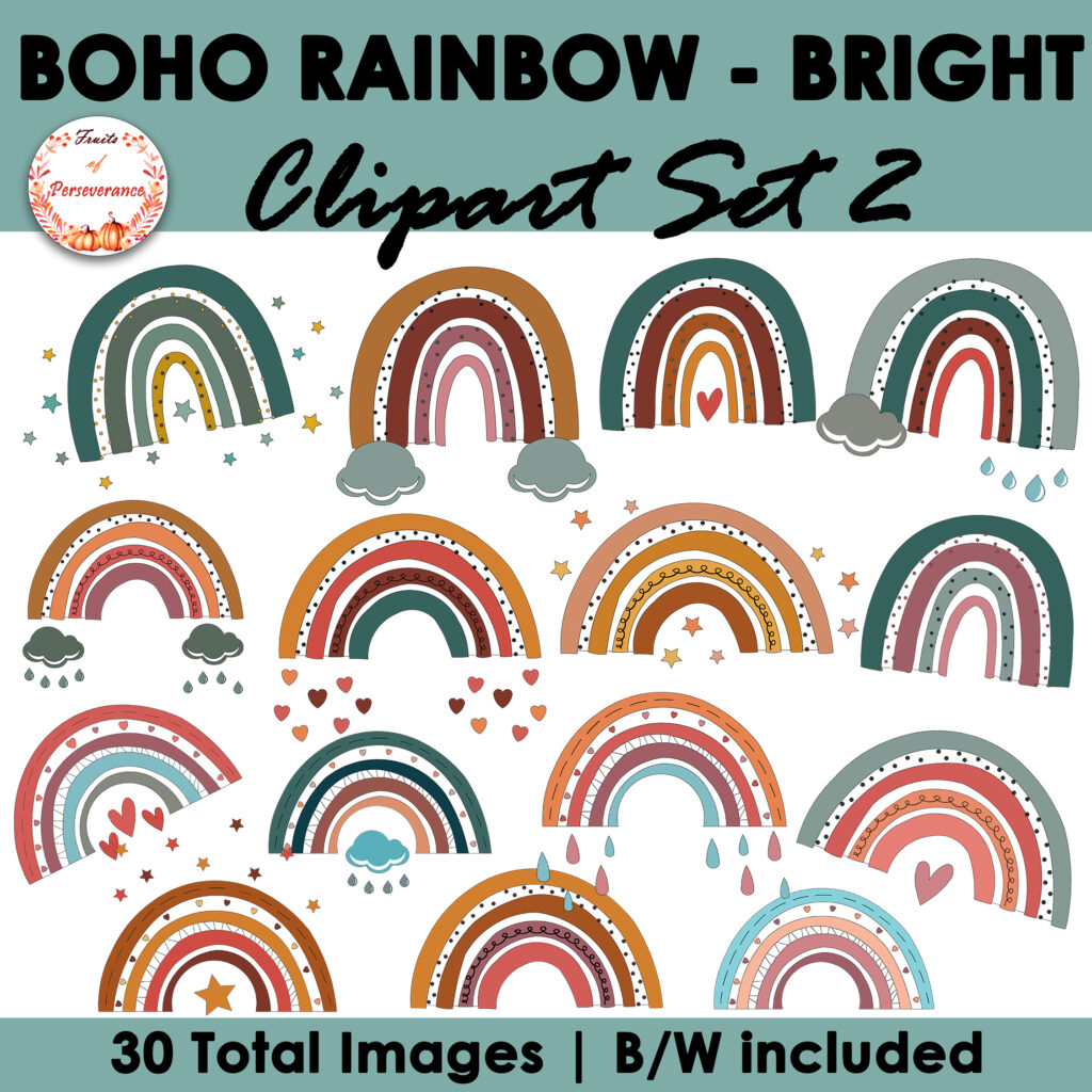 Boho Rainbow Clipart Bundle Bright & Pastel | Made By Teachers