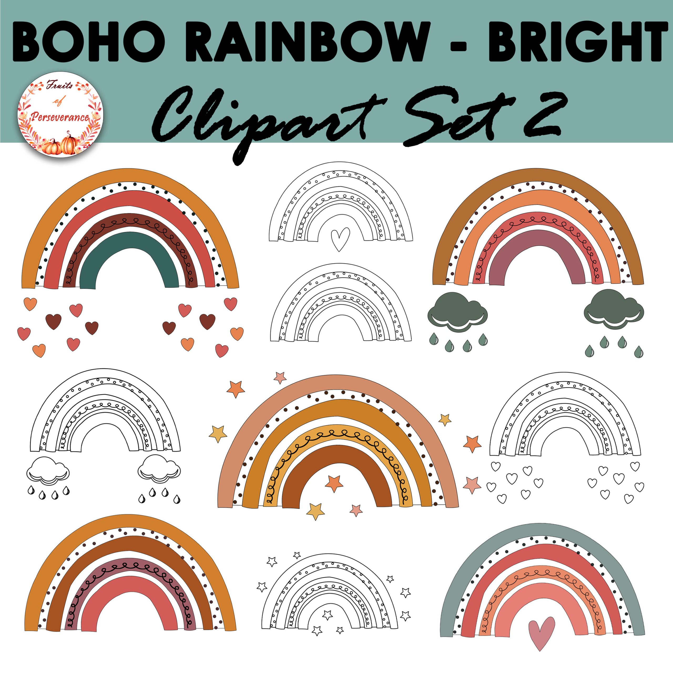 Boho Rainbow Clipart Set of Bright Colors - Made By Teachers