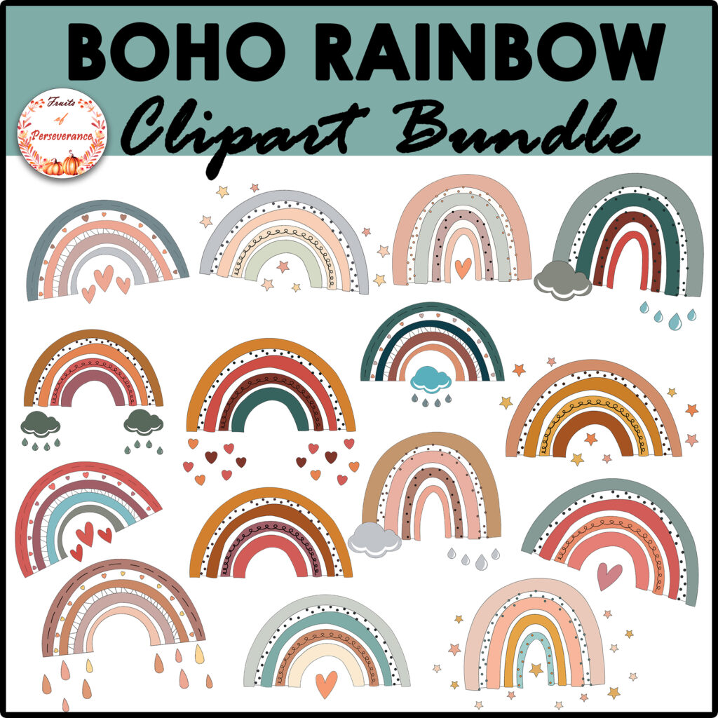 Boho Rainbow Clipart Bundle Bright & Pastel | Made By Teachers