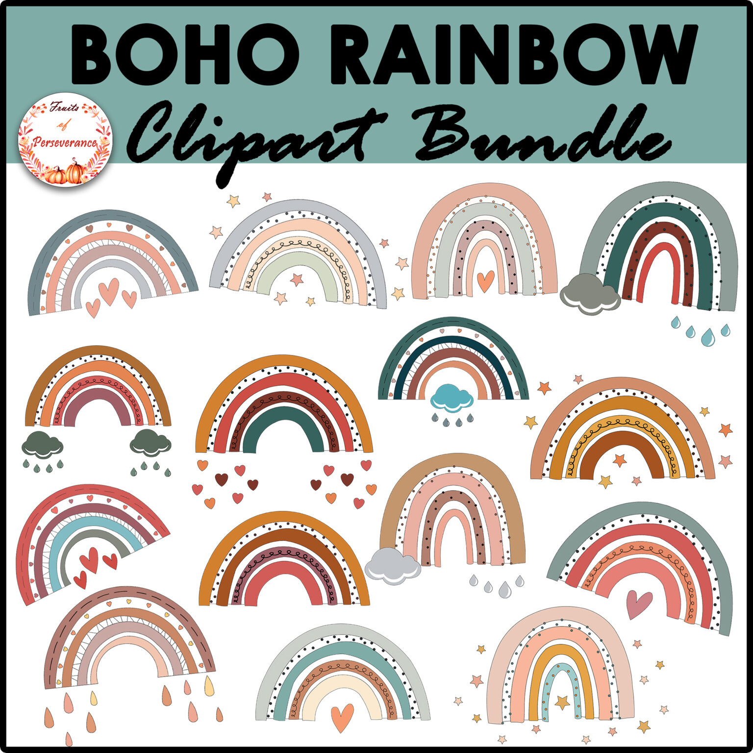 Boho Rainbow Clipart Bundle Bright & Pastel | Made By Teachers