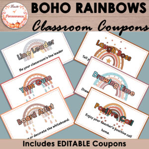 Boho Rainbow Classroom Reward Coupons | Editable - Made By Teachers