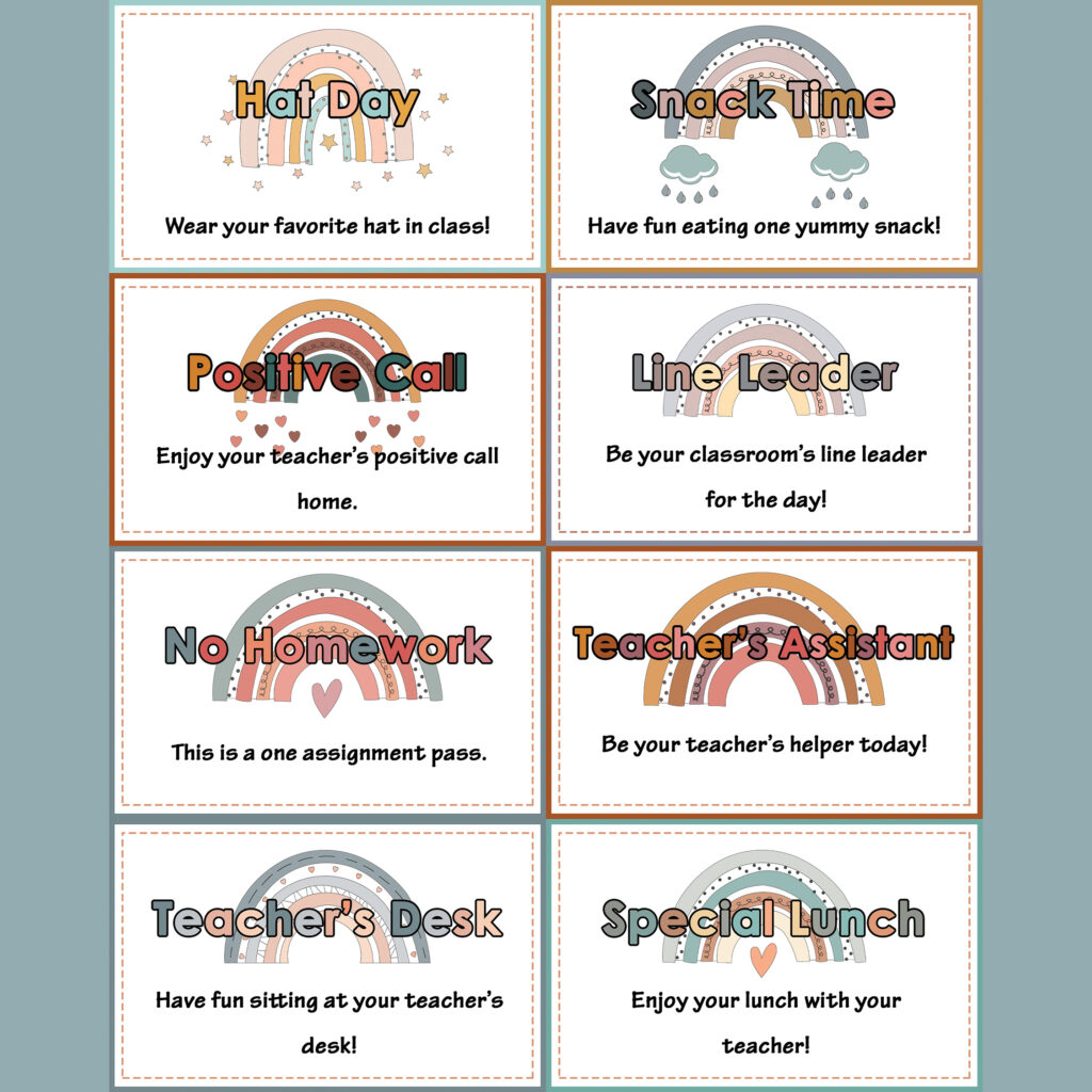 Boho Rainbow Classroom Reward Coupons | Editable | Made By Teachers