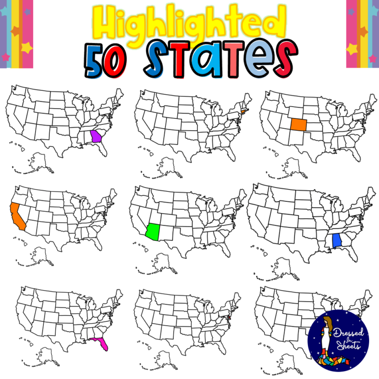 Highlighted 50 States Clip Art | Made By Teachers