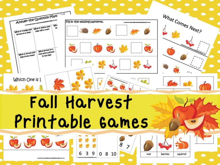 30 Printable Fall themed Child Learning Games. - Made By Teachers