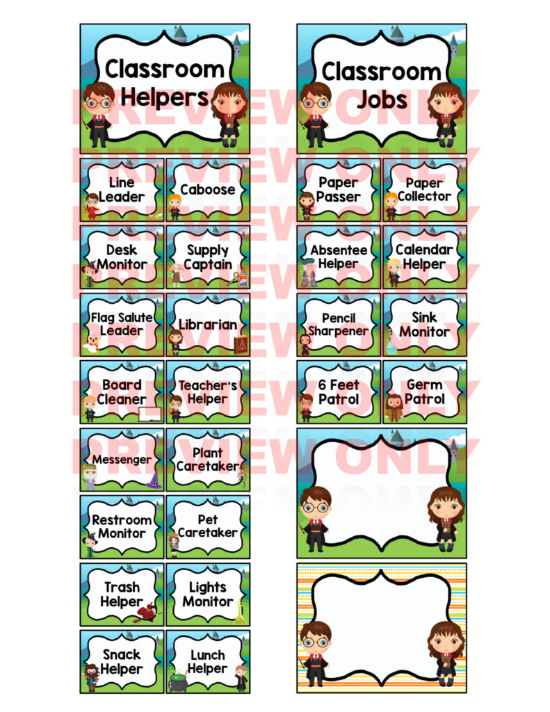 Harry Potter Inspired Classroom Job Chart and Name Tags - Made By Teachers