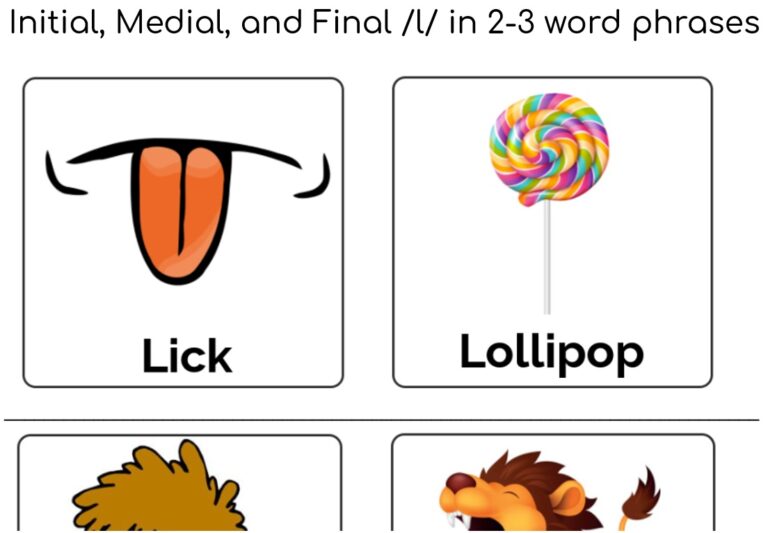 Initial, Medial, and Final /l/ in 2-3 word phrases | Made By Teachers