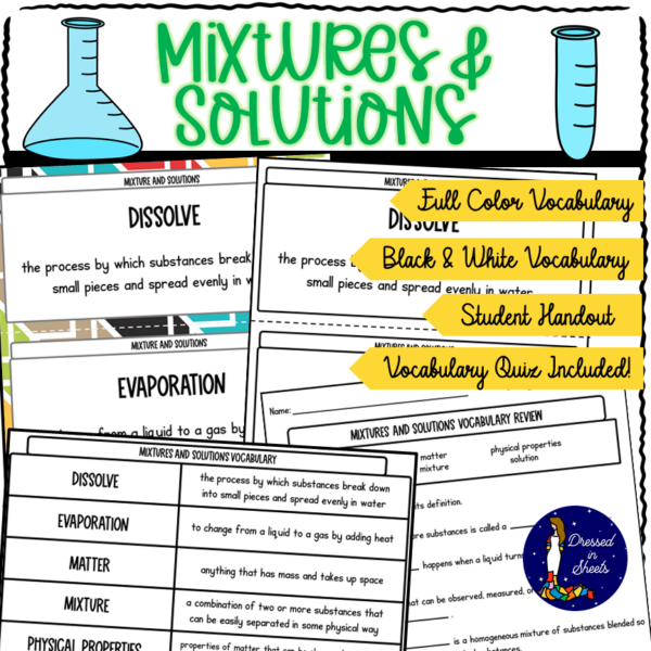 4th Grade Mixtures and Solutions Vocabulary | Made By Teachers
