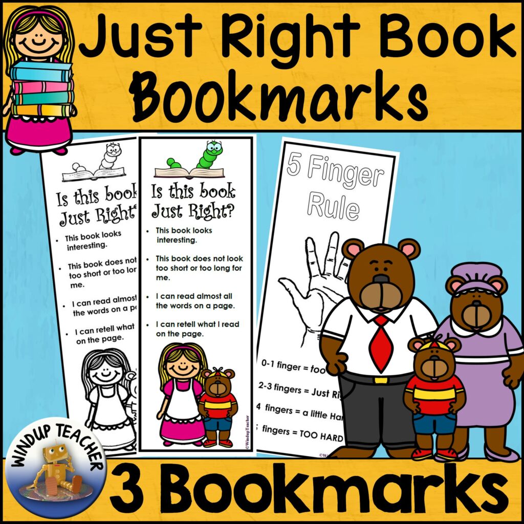 Just Right Book and 5 Finger Rule Bookmarks - Made By Teachers