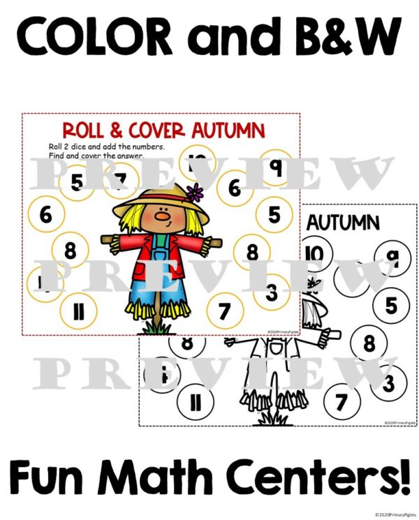 Fall Math Addition Games Roll and Cover Roll and Cover K-2 | Made By ...