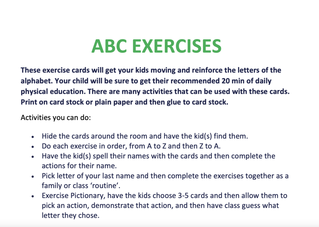 ABC Exercise Cards - Made By Teachers