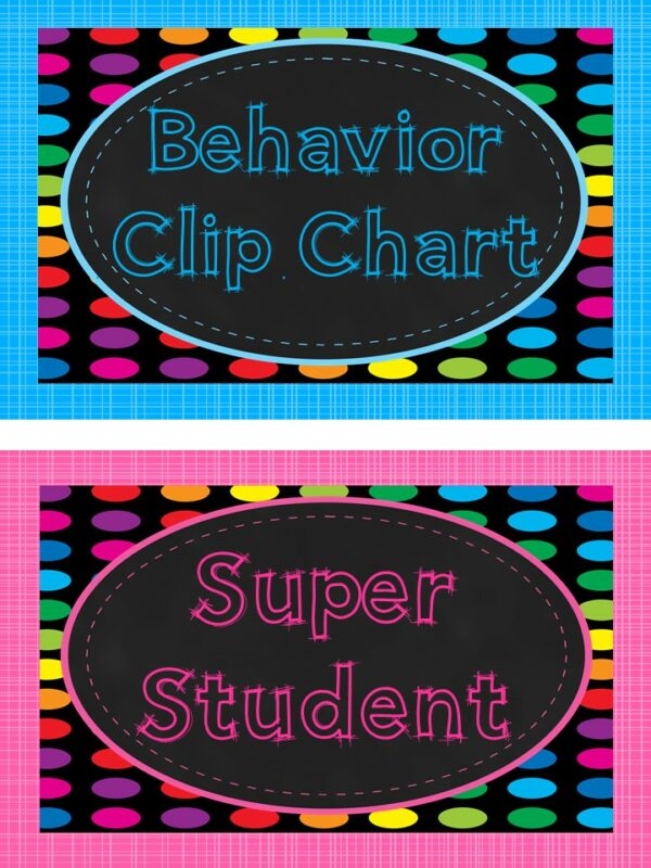 7 Bright Polka Dots Chalkboard Behavior Cards. | Made By Teachers