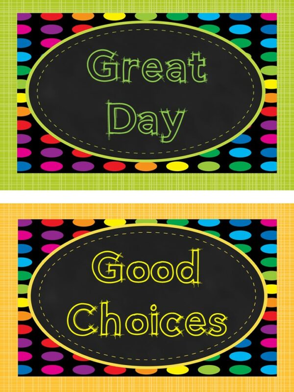 7 Bright Polka Dots Chalkboard Behavior Cards. | Made By Teachers