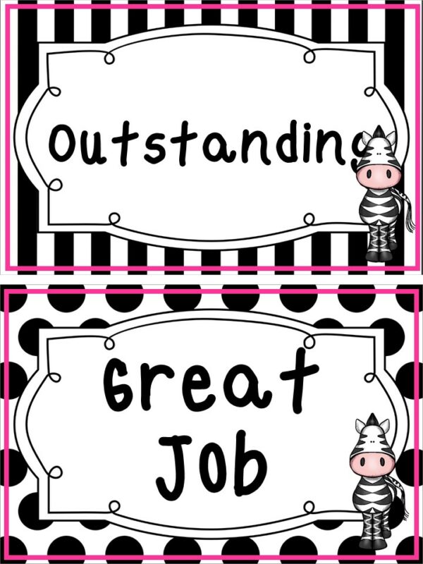 7 Black White and Pink Zebra Behavior Clip Cards. | Made By Teachers