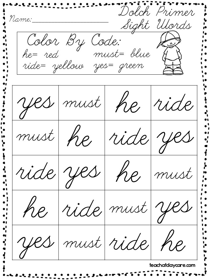 Dolch Primer Cursive Color the Word Worksheets - Made By Teachers