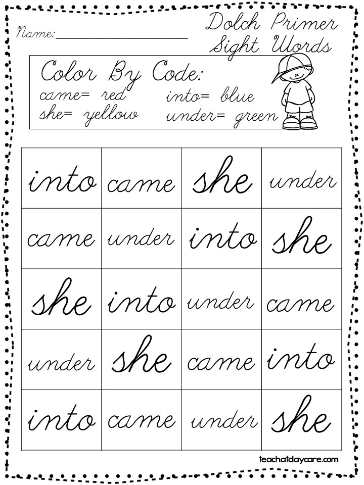 Dolch Primer Cursive Color the Word Worksheets - Made By Teachers