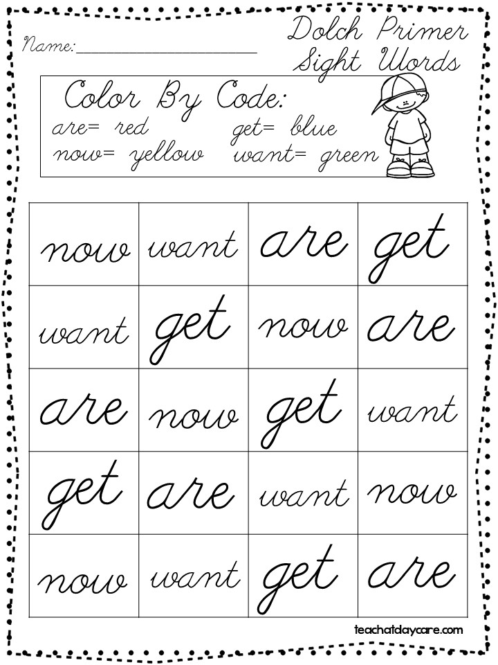 Dolch Primer Cursive Color the Word Worksheets - Made By Teachers