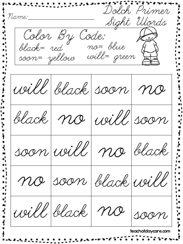 Dolch Primer Cursive Color the Word Worksheets - Made By Teachers