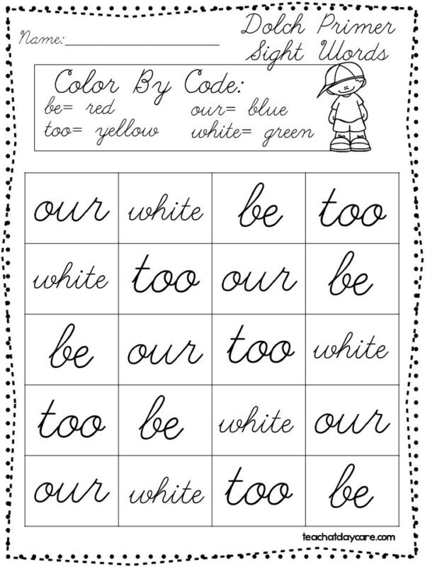 Dolch Primer Cursive Color the Word Worksheets - Made By Teachers