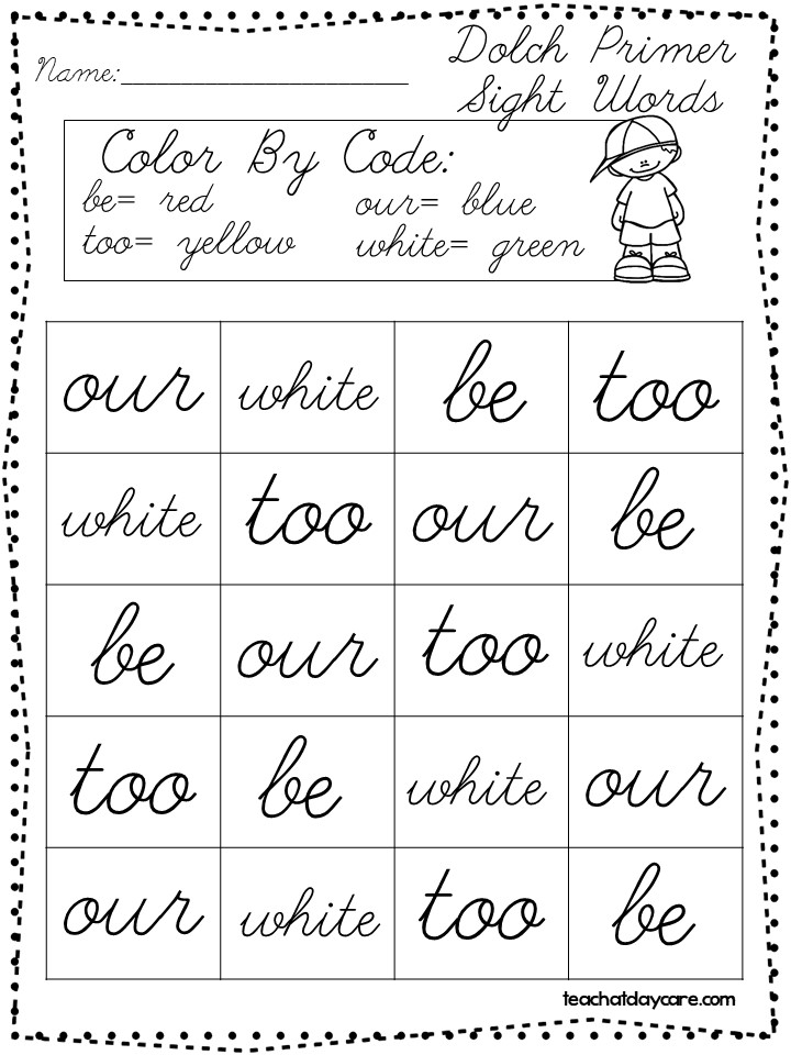 Dolch Primer Cursive Color the Word Worksheets - Made By Teachers