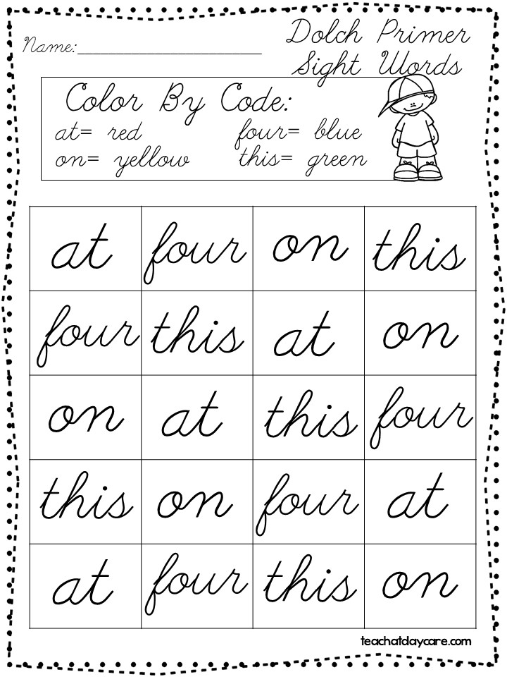 Dolch Primer Cursive Color the Word Worksheets - Made By Teachers