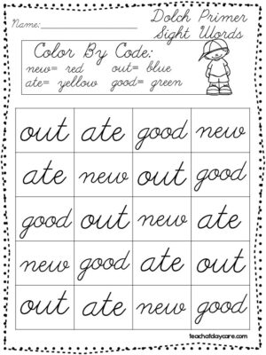 Dolch Primer Cursive Color the Word Worksheets - Made By Teachers