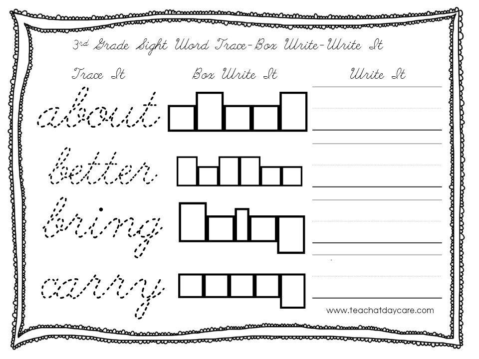 Dolch 3rd Grade Cursive Box Writing Word Worksheet Made By Teachers