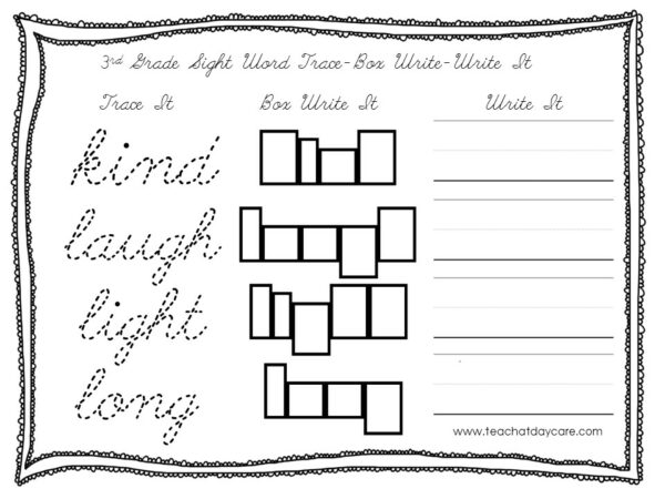 Dolch 3rd Grade Cursive Box Writing Word Worksheet | Made By Teachers